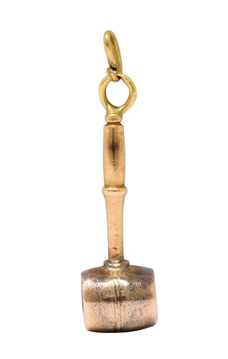 Art Nouveau Diamond 14 Karat Gold Mallet Gavel Charm For Sale at 1stDibs