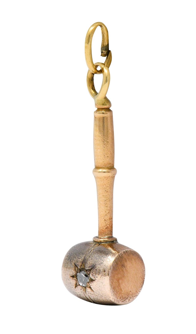 Art Nouveau Diamond 14 Karat Gold Mallet Gavel Charm For Sale at 1stDibs