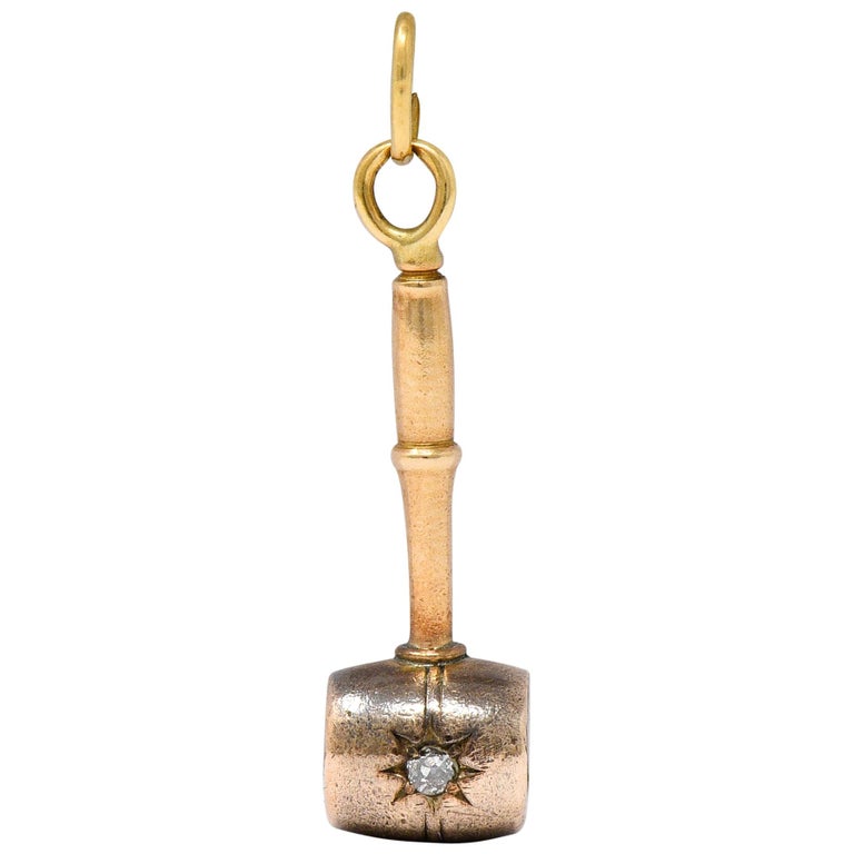 Art Nouveau Diamond 14 Karat Gold Mallet Gavel Charm For Sale at 1stDibs
