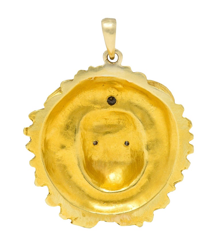 Art Nouveau Diamond 18 Karat Yellow Gold Winged Medusa Head Antique ...