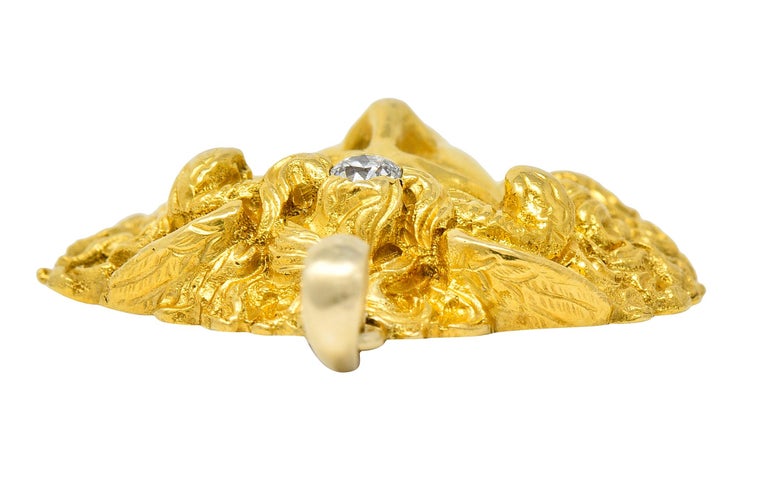 Art Nouveau Diamond 18 Karat Yellow Gold Winged Medusa Head Antique ...