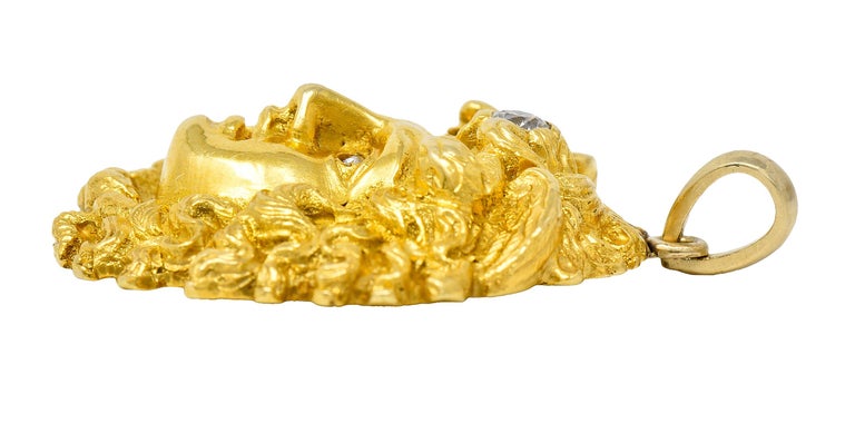 Art Nouveau Diamond 18 Karat Yellow Gold Winged Medusa Head Antique ...