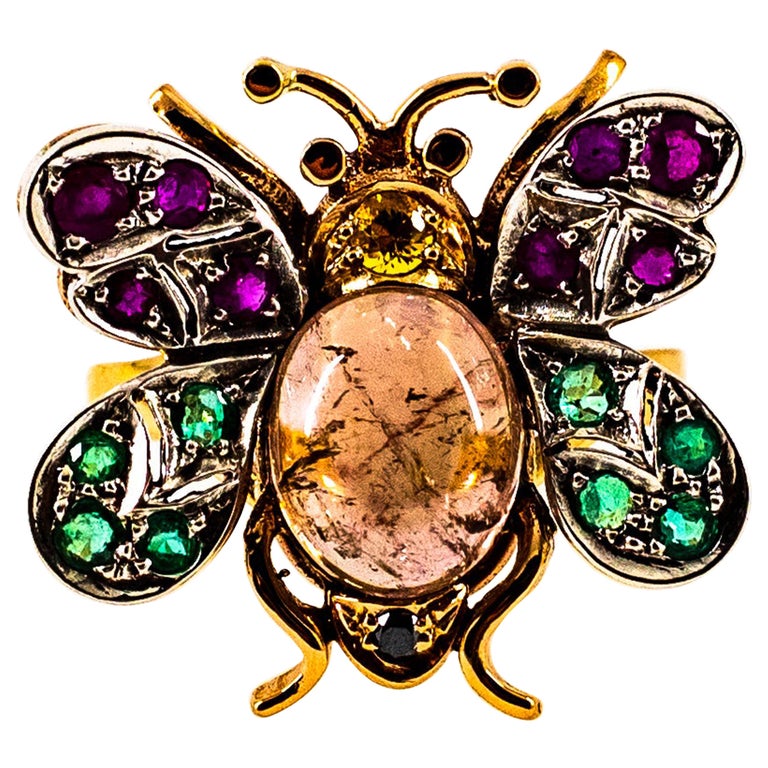 Art Nouveau Diamond Emerald Sapphire Ruby Tourmaline Yellow Gold ...
