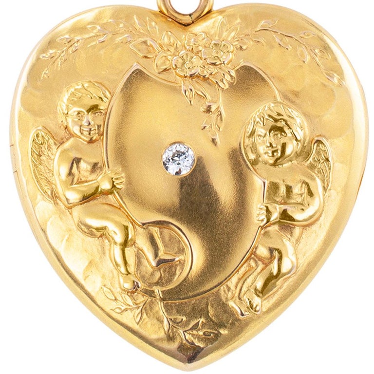 Art Nouveau Diamond Gold Heart Shaped Locket at 1stDibs