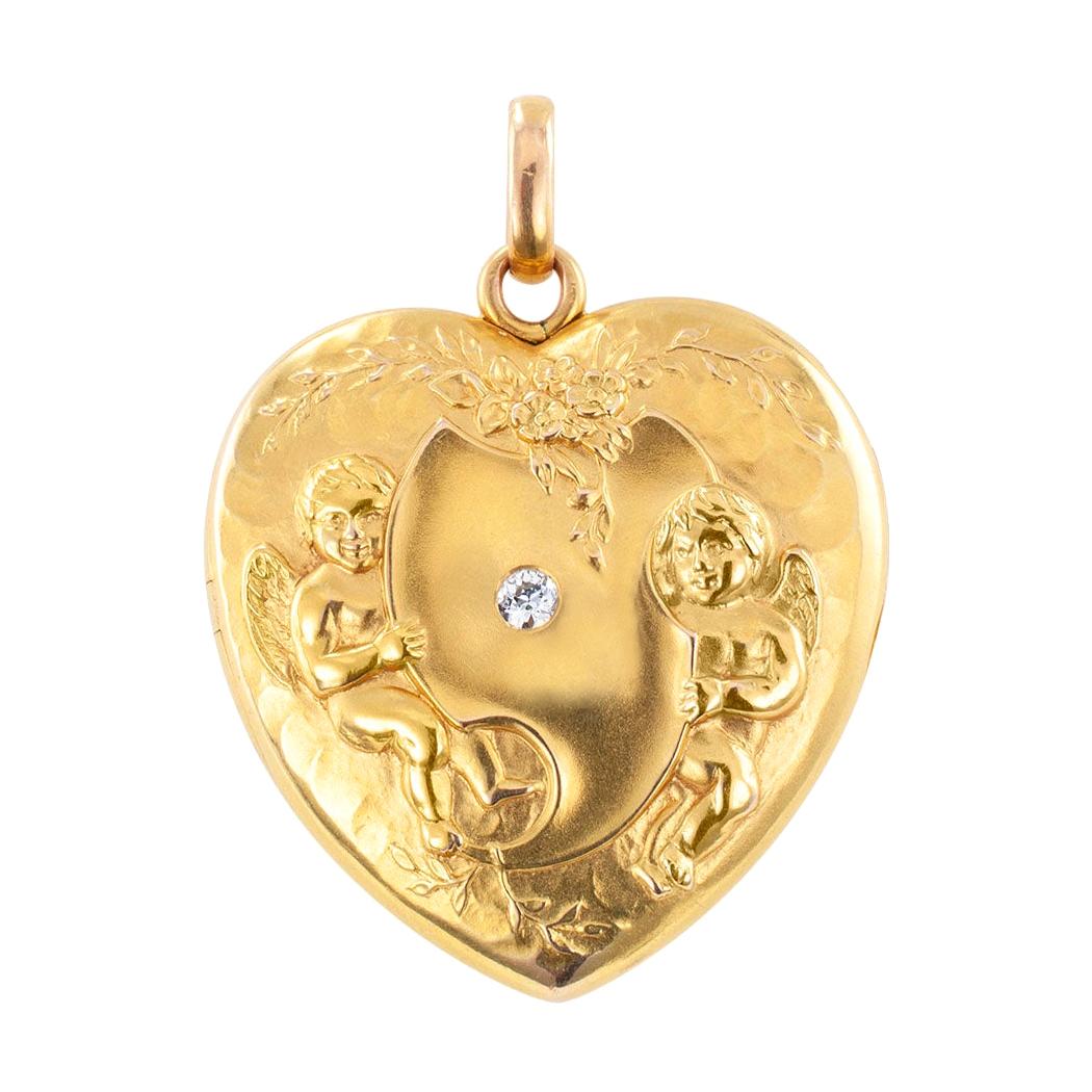 Art Nouveau Diamond Gold Heart Shaped Locket at 1stDibs