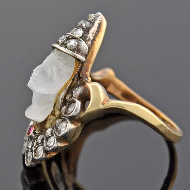 Art Nouveau Diamond, Moonstone, and Ruby Cameo "Pierrot Clown" Ring at ...