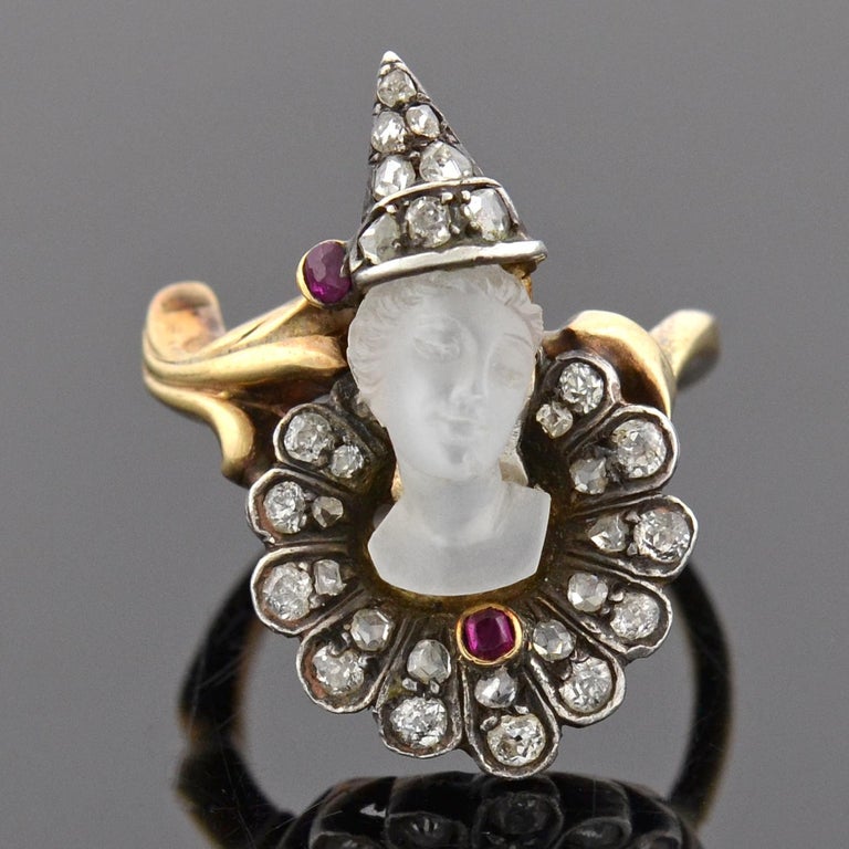 Art Nouveau Diamond, Moonstone, and Ruby Cameo "Pierrot Clown" Ring at ...