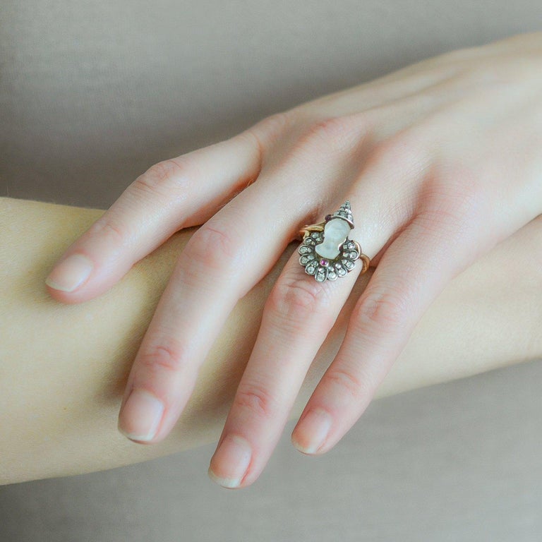 Art Nouveau Diamond, Moonstone, and Ruby Cameo "Pierrot Clown" Ring at ...