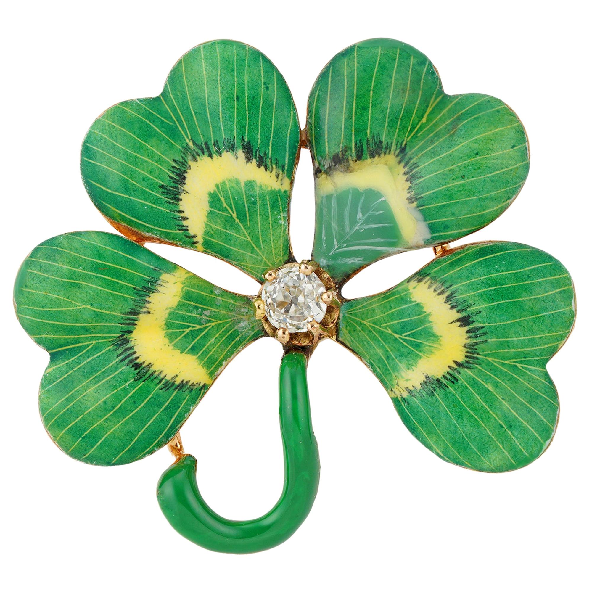 Art Nouveau Enamel and Diamond Four-Clover Brooch at 1stDibs | enamel ...