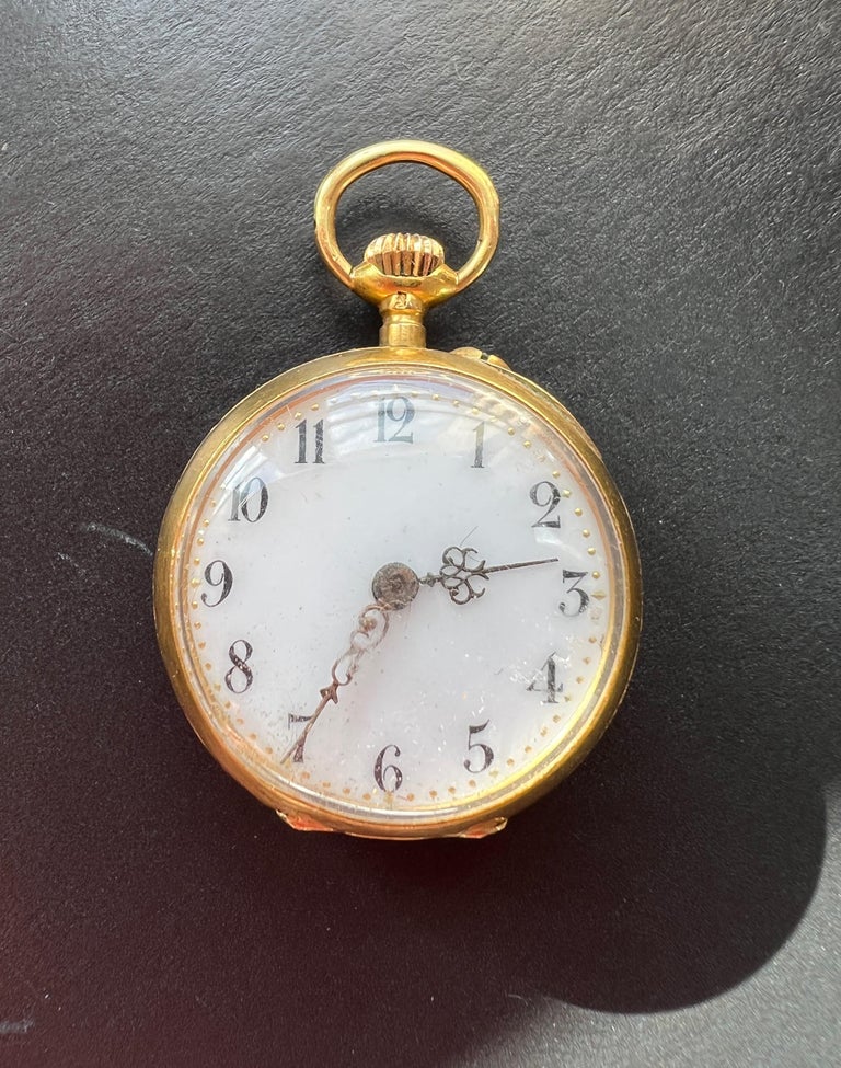 Art Nouveau era 18K gold diamond swallow lily flower pocket watch ...