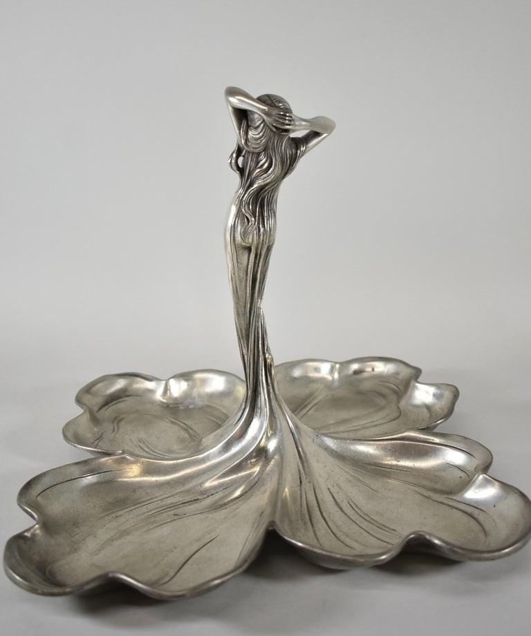 Art Nouveau Female Figure in Pewter with Quadruple Dish by Designer ...
