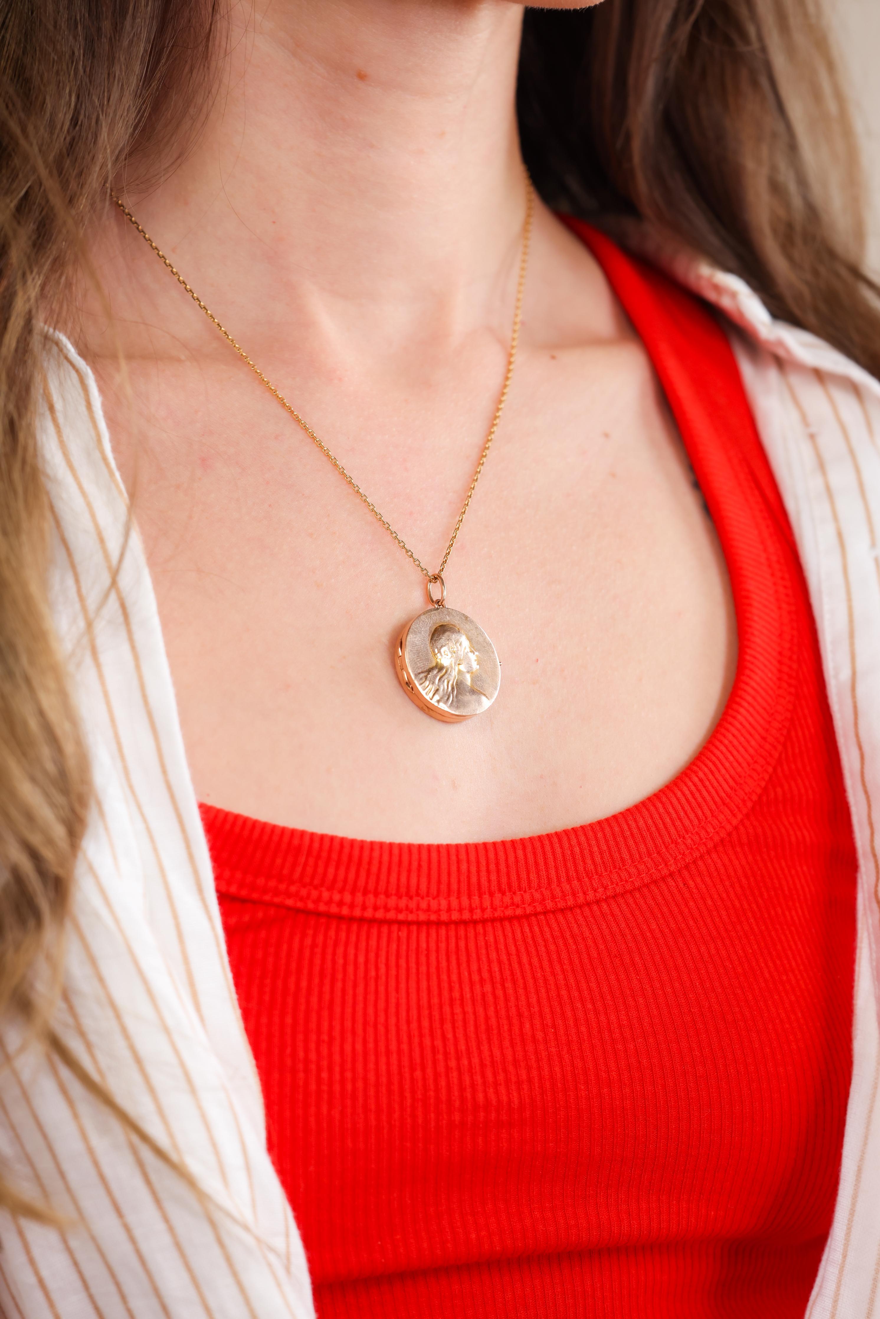 Art Nouveau Figural Rose Gold Locket at 1stDibs