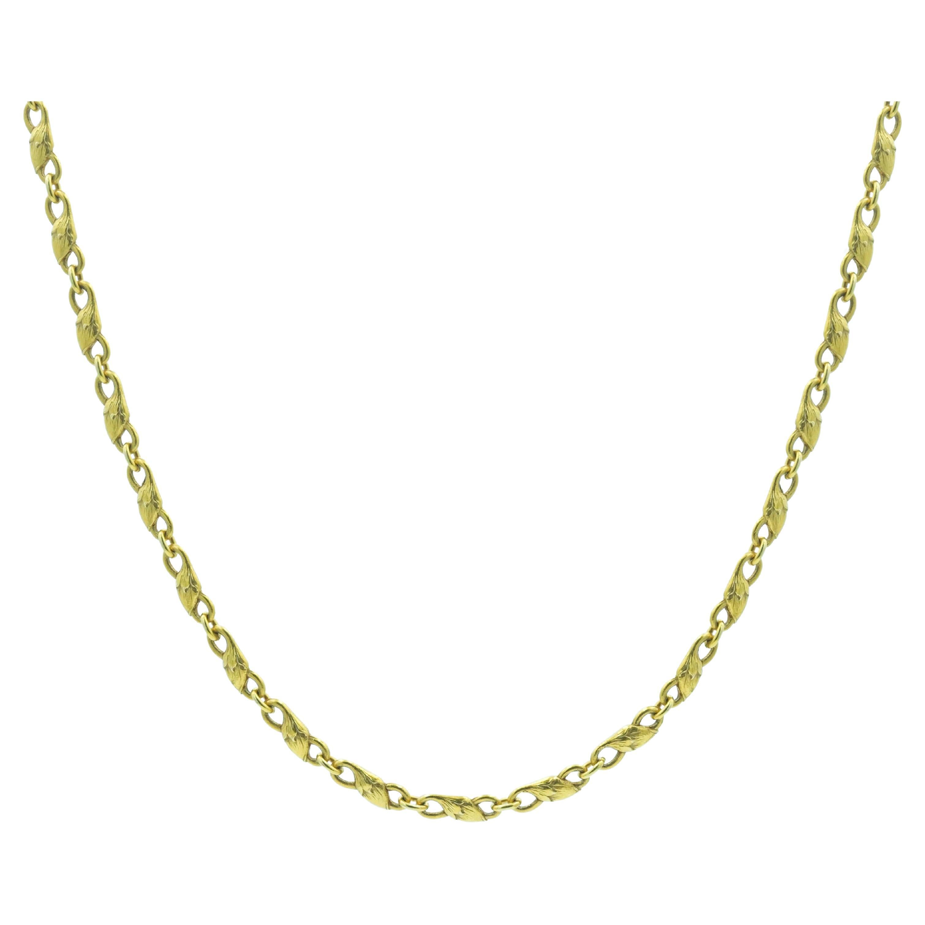 Art Nouveau Flower Carved Necklace Chain Made in 18 Karat High Finish ...