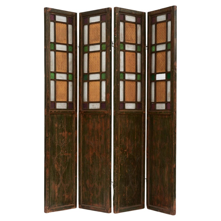 Art Nouveau Four-Fold Screen in 4 Sections, Shanghai, C. 1900 For Sale ...