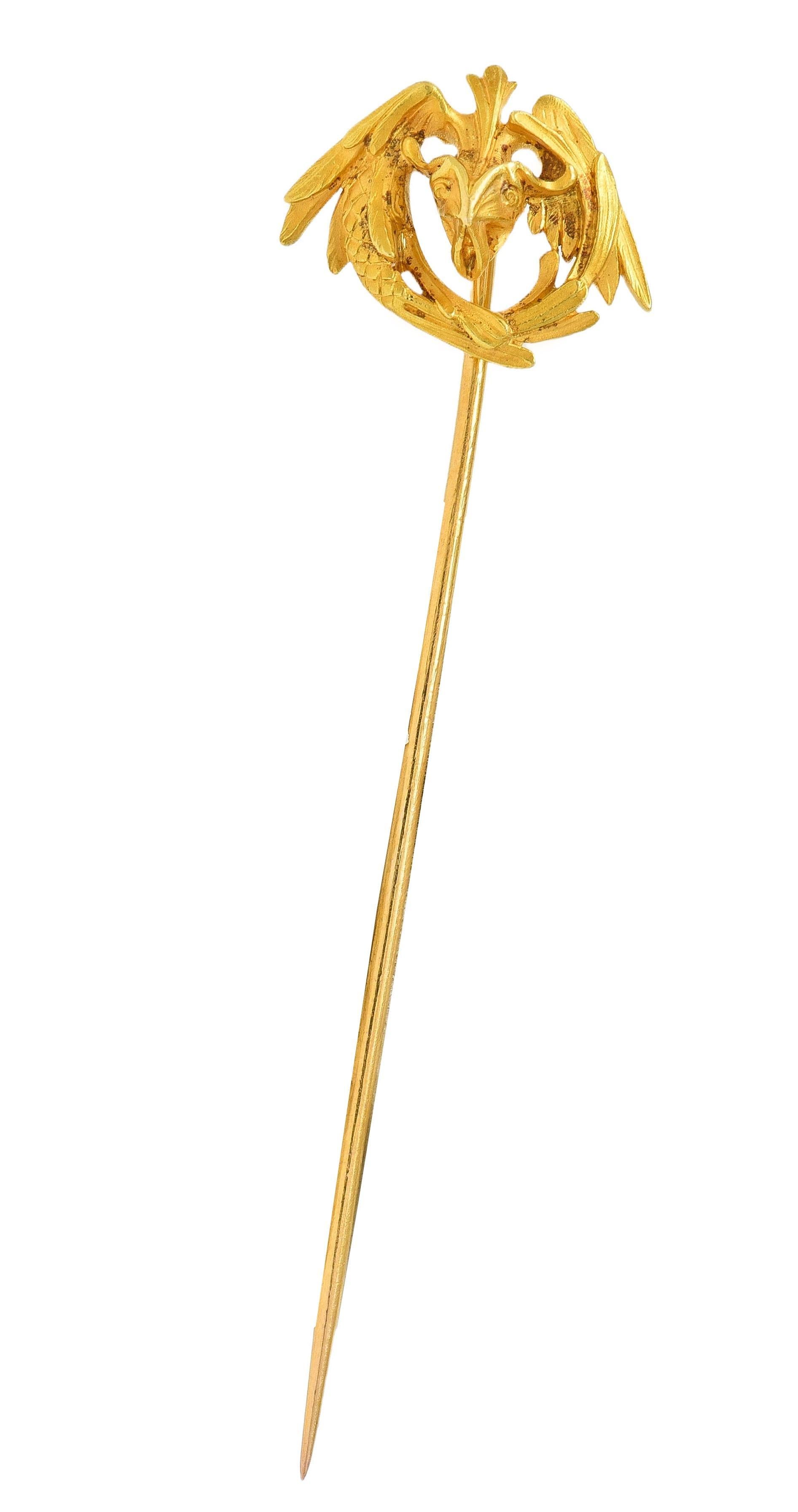 Art Nouveau French 18 Karat Yellow Gold Antique Winged Serpent Stickpin ...