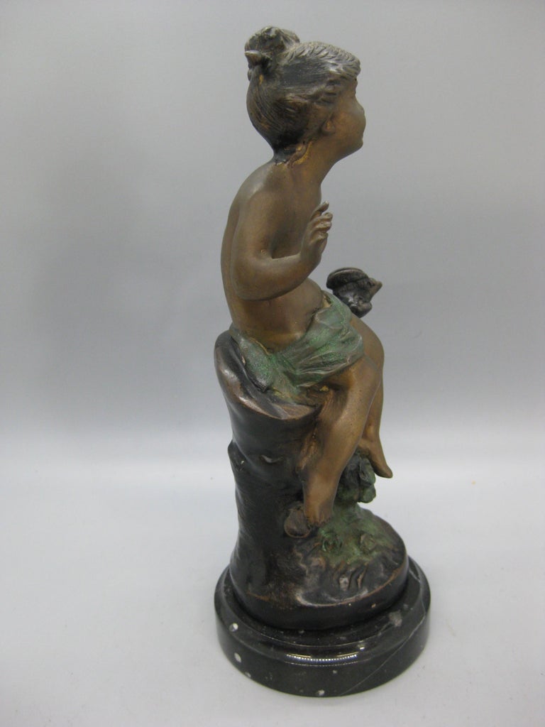 Art Nouveau French Bronze with Enamel Paint Child Sculpture by Auguste ...