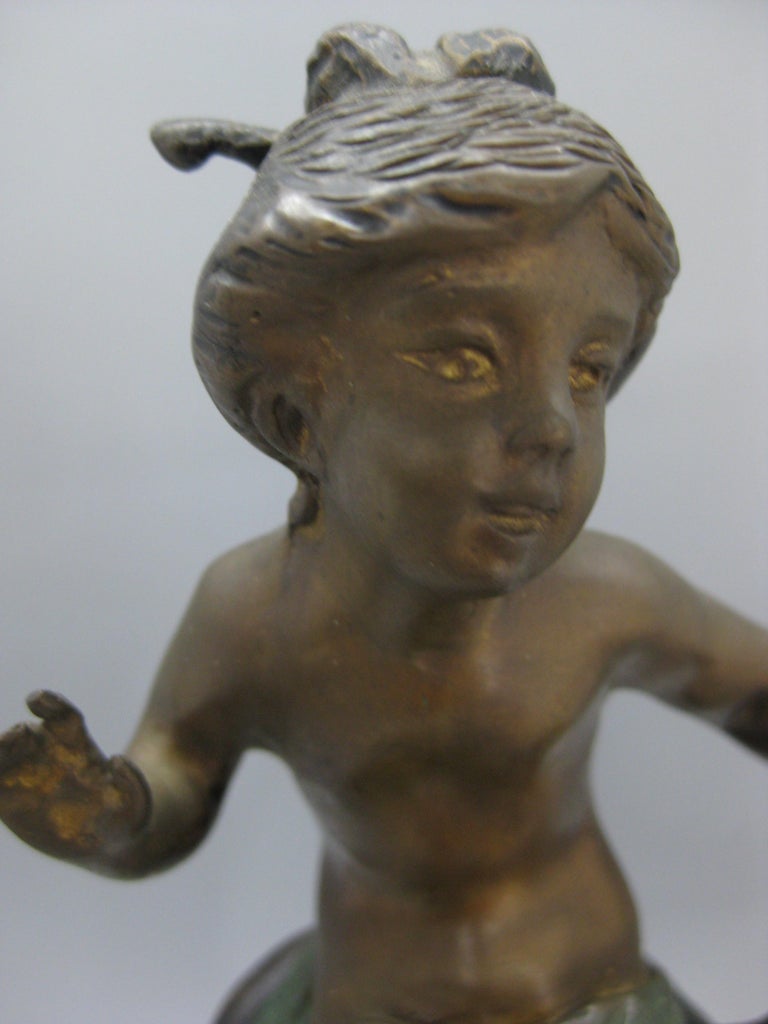 Art Nouveau French Bronze with Enamel Paint Child Sculpture by Auguste ...