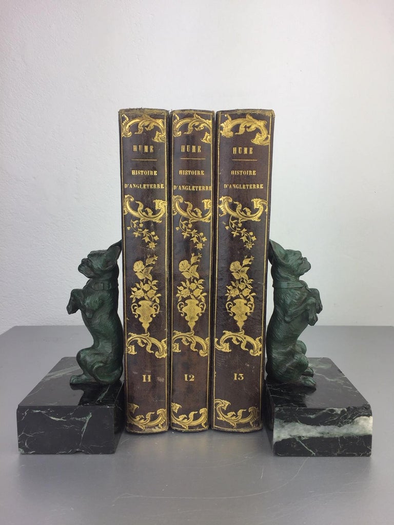 Art Nouveau French Bulldog Bookends, Bronze and Marble, Europe at 1stDibs