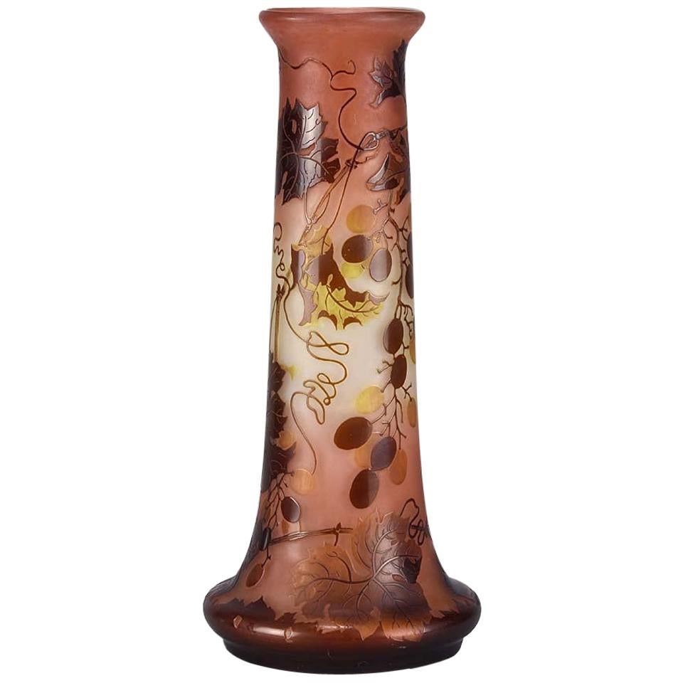 Art Nouveau French Cameo Glass "Fruiting Vine Vase" by Emile Gallé at ...