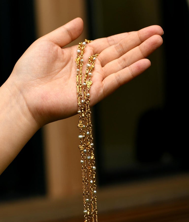 Art Nouveau French Gold Natural Pearl Long Chain, circa 1900 at 1stDibs