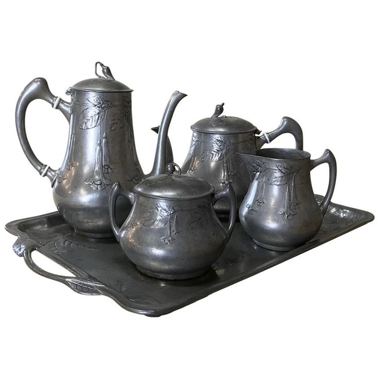Art Nouveau French Pewter Coffee Service Set at 1stDibs