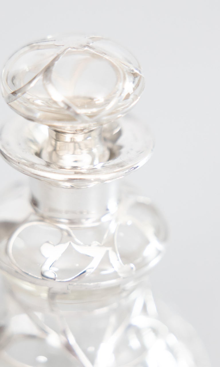 Art Nouveau French Silver Overlay Iris Glass Perfume Bottle For Sale at ...
