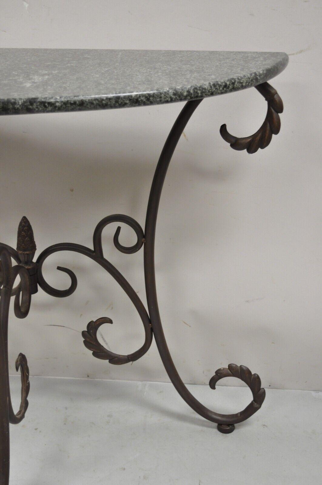 Art Nouveau French Style Metal Demilune Half Round Marble Console Table ...