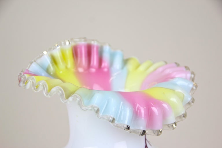 Art Nouveau Frilly Glass Vase with Enamel Paintings, Austria, circa ...