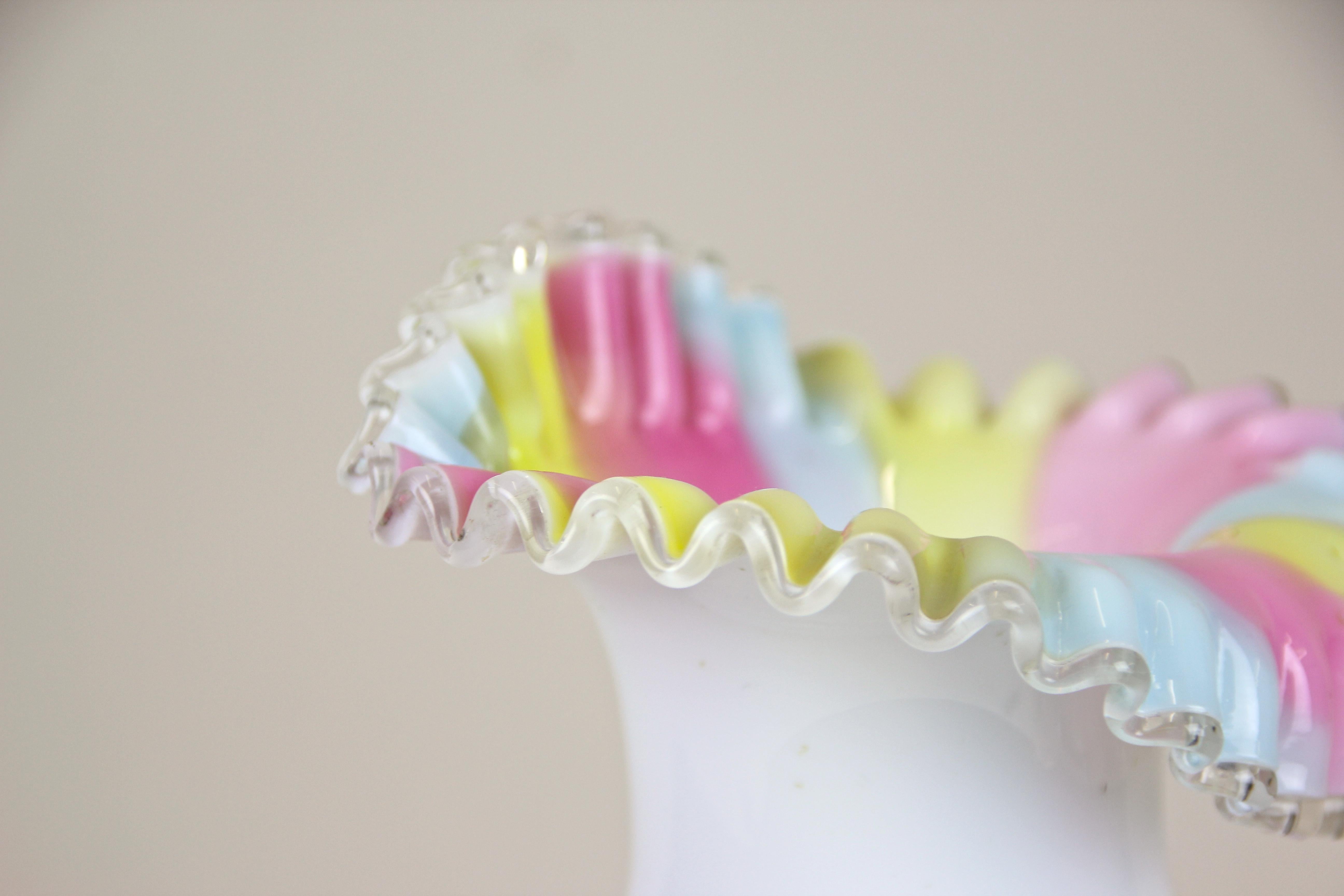 Art Nouveau Frilly Glass Vase with Enamel Paintings, Austria, circa ...