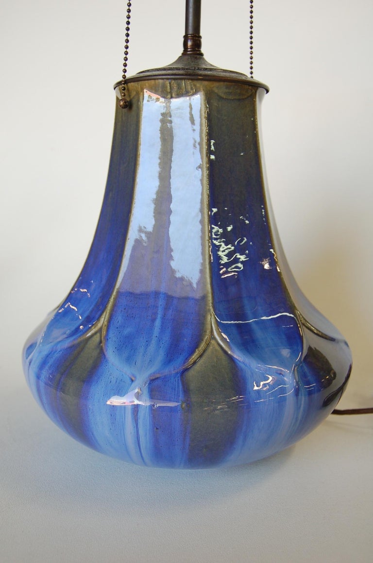 Art Nouveau Fulper Style Pottery Artichoke Taple Lamp W/ Bronze ...