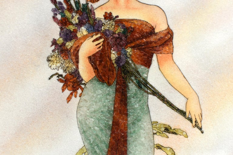 Art Nouveau Gemstone Painting of Spring Goddess For Sale at 1stDibs