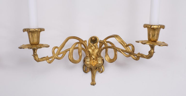 Art Nouveau Gilded Bronze Candle Sconces E Muller Paris For Sale at 1stDibs
