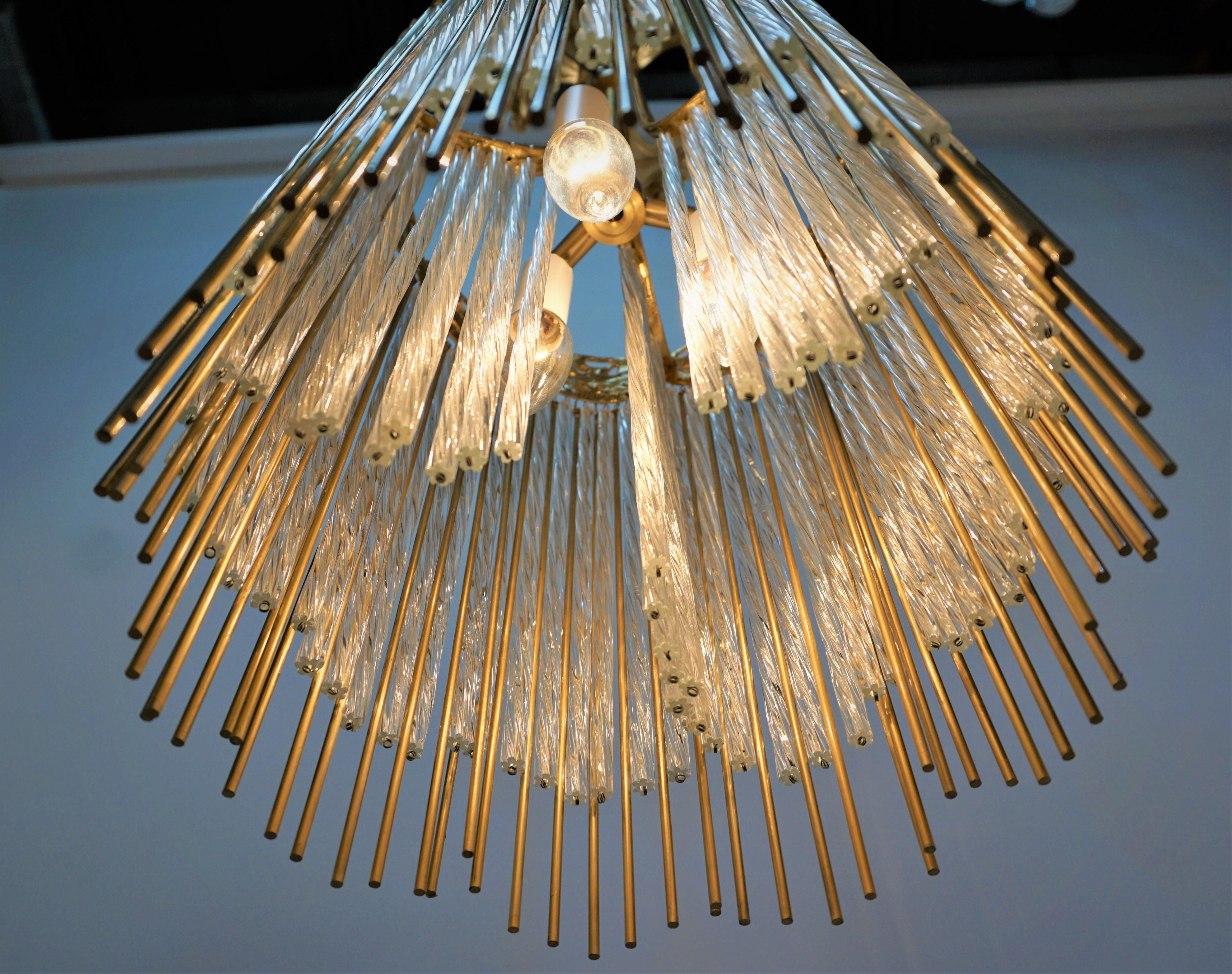 Art Nouveau Glass and bronze Rods Chandelier After Hector Guimard For ...