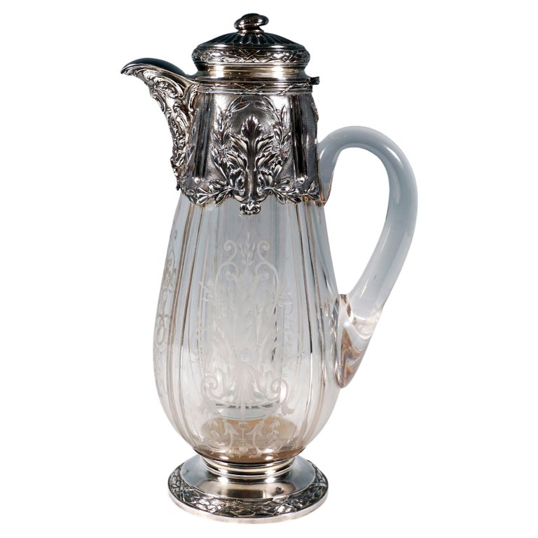 Carafe en verre Art Nouveau Ferrures en argent Canard froid Maillard ...