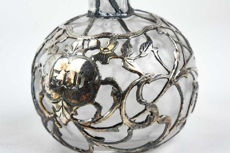 Art Nouveau Glass Perfume Bottle with English Sterling Silver Filigree ...
