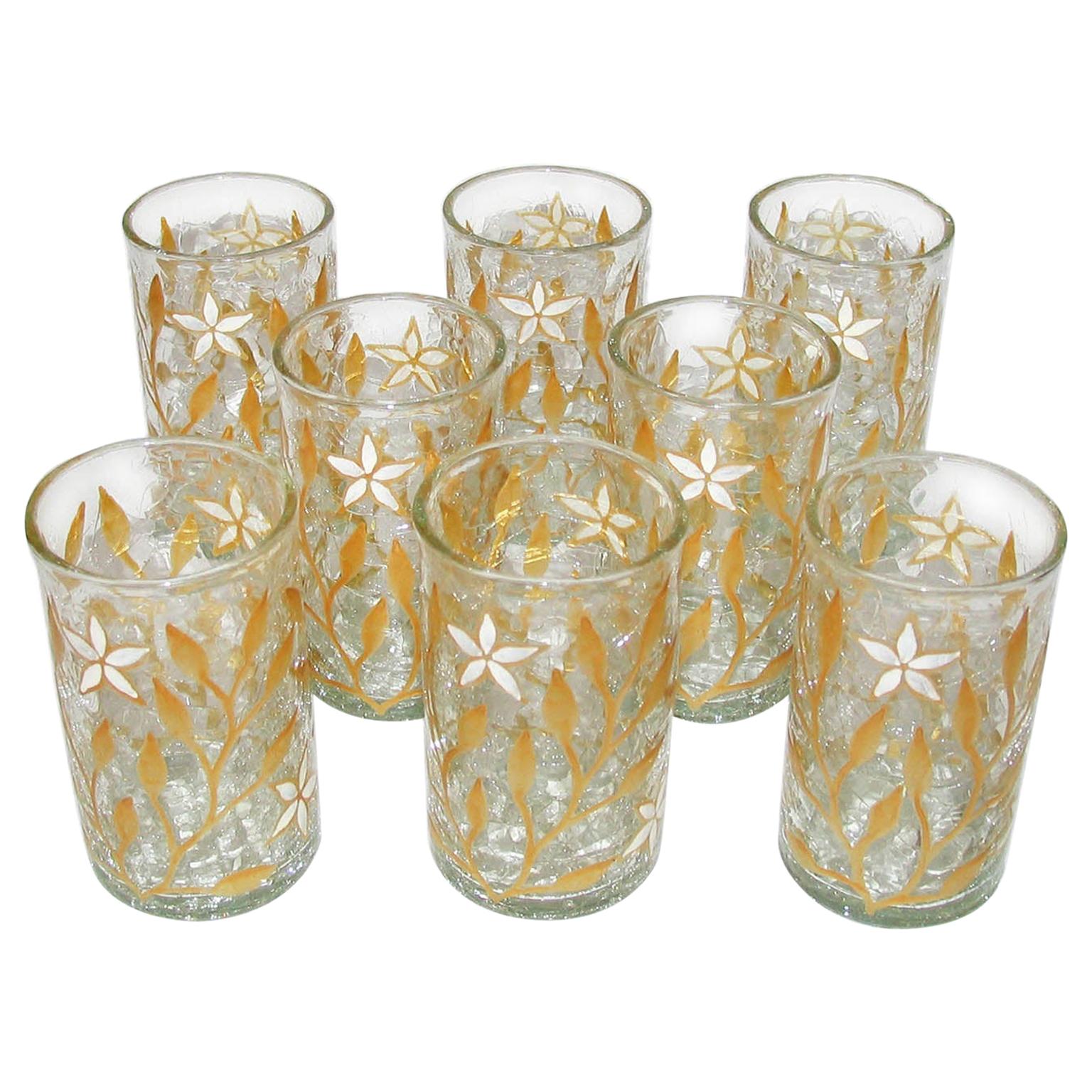 Art Nouveau Gold and White Enamel Craqueled Tea Glasses For Sale at 1stDibs