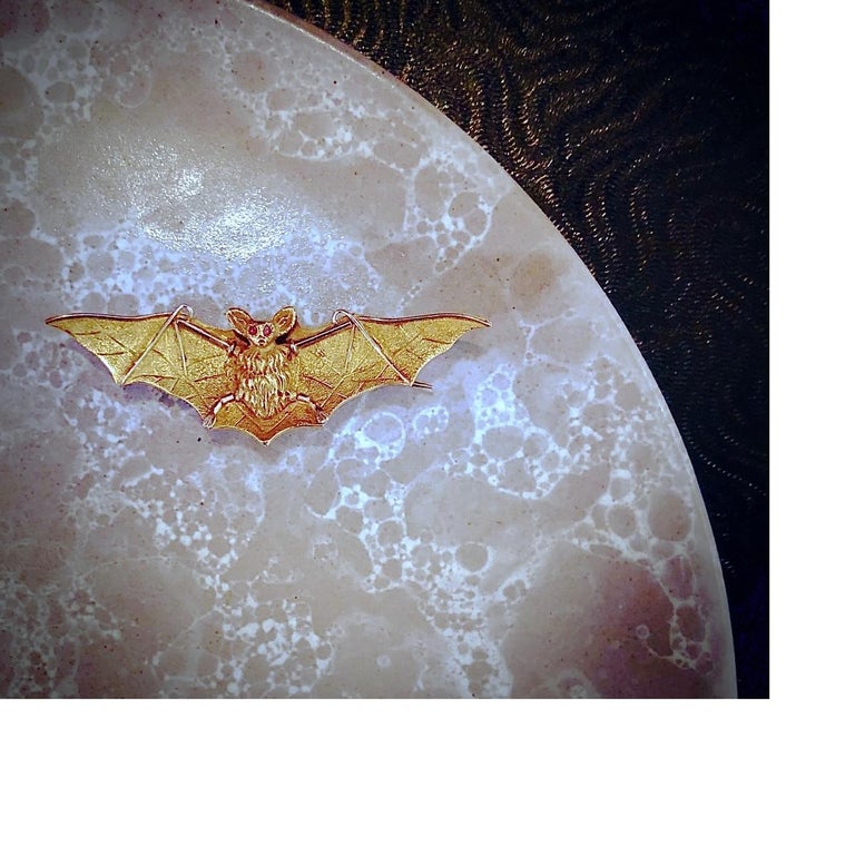 Art Nouveau Gold, Platinum and Ruby Bat Brooch at 1stDibs | gold bat
