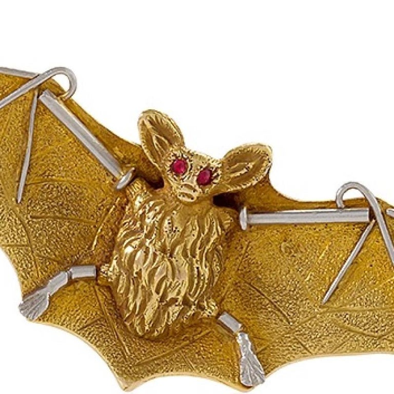 Art Nouveau Gold, Platinum and Ruby Bat Brooch at 1stDibs | gold bat