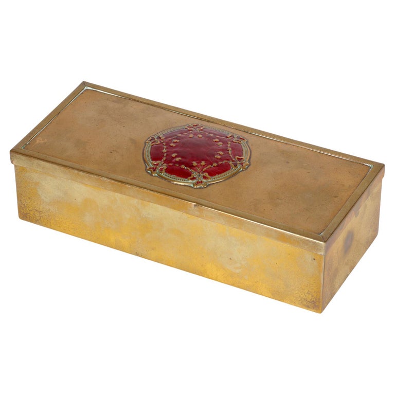 Art Nouveau Good Quality Enamel Decorated Brass Box For Sale at 1stDibs