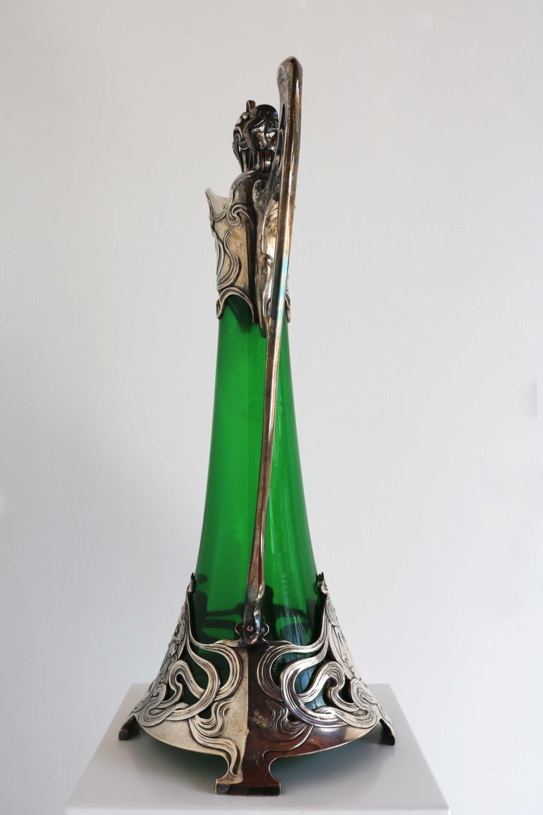 Art Nouveau Green Glass Decanter with Silver Plated Mount WMF Germany ...