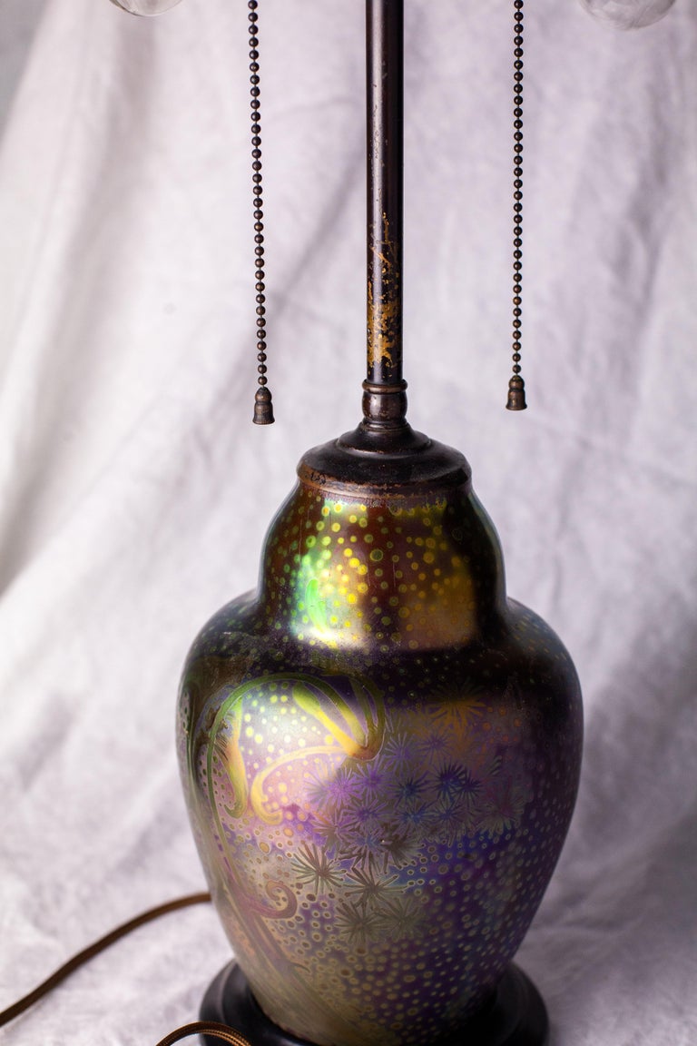 Art Nouveau Iridescent Earthenware Weller Sicard Lamp Base For Sale at ...