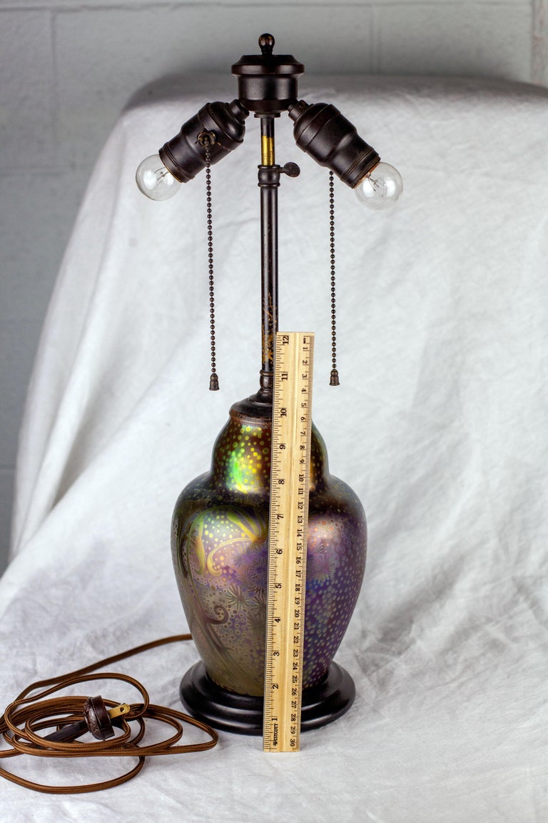 Art Nouveau Iridescent Earthenware Weller Sicard Lamp Base For Sale at ...