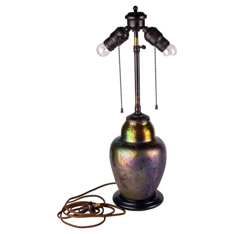 Art Nouveau Iridescent Earthenware Weller Sicard Lamp Base For Sale at ...
