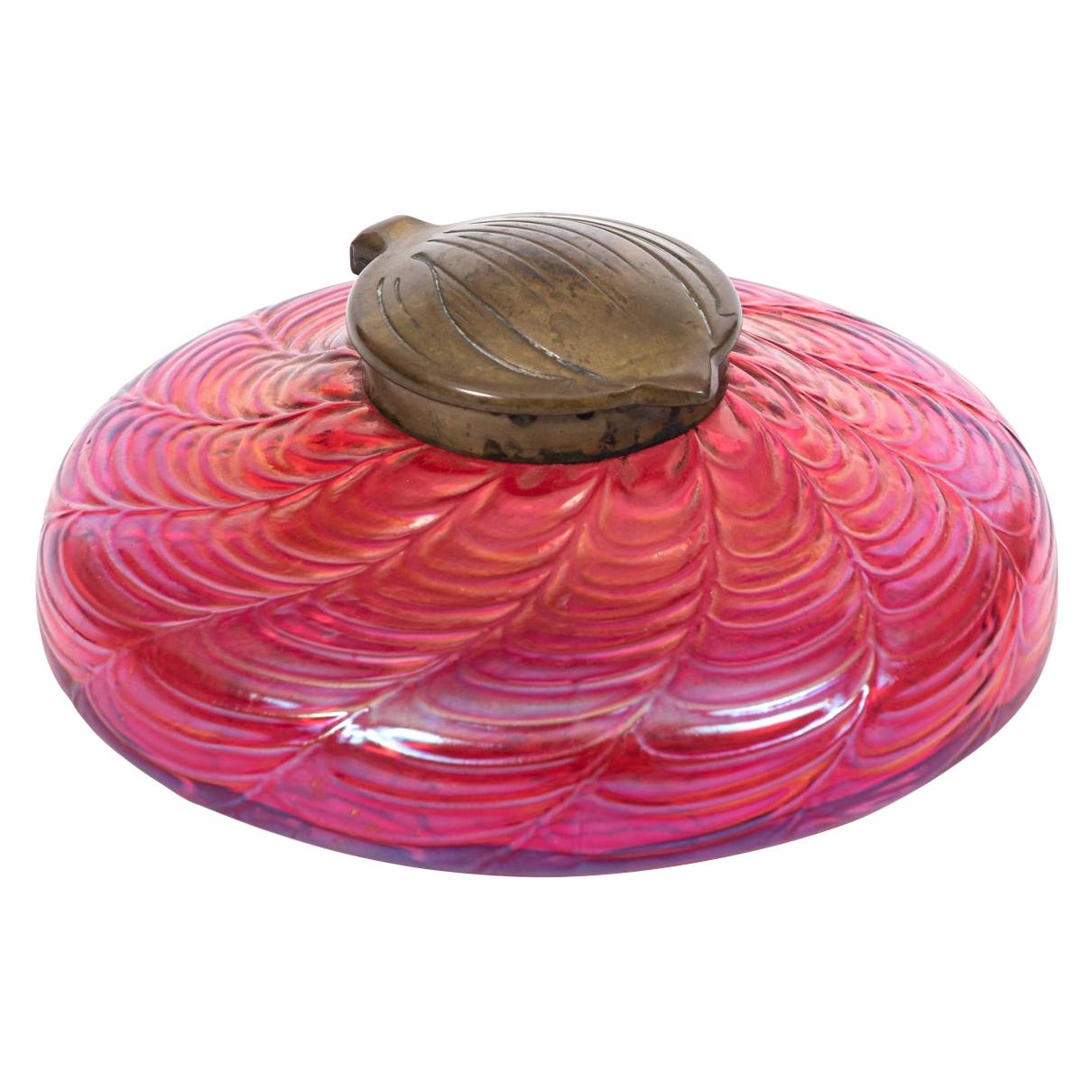 Art Nouveau Iridescent Pink Glass Inkwell by Loetz, circa 1910 For Sale ...