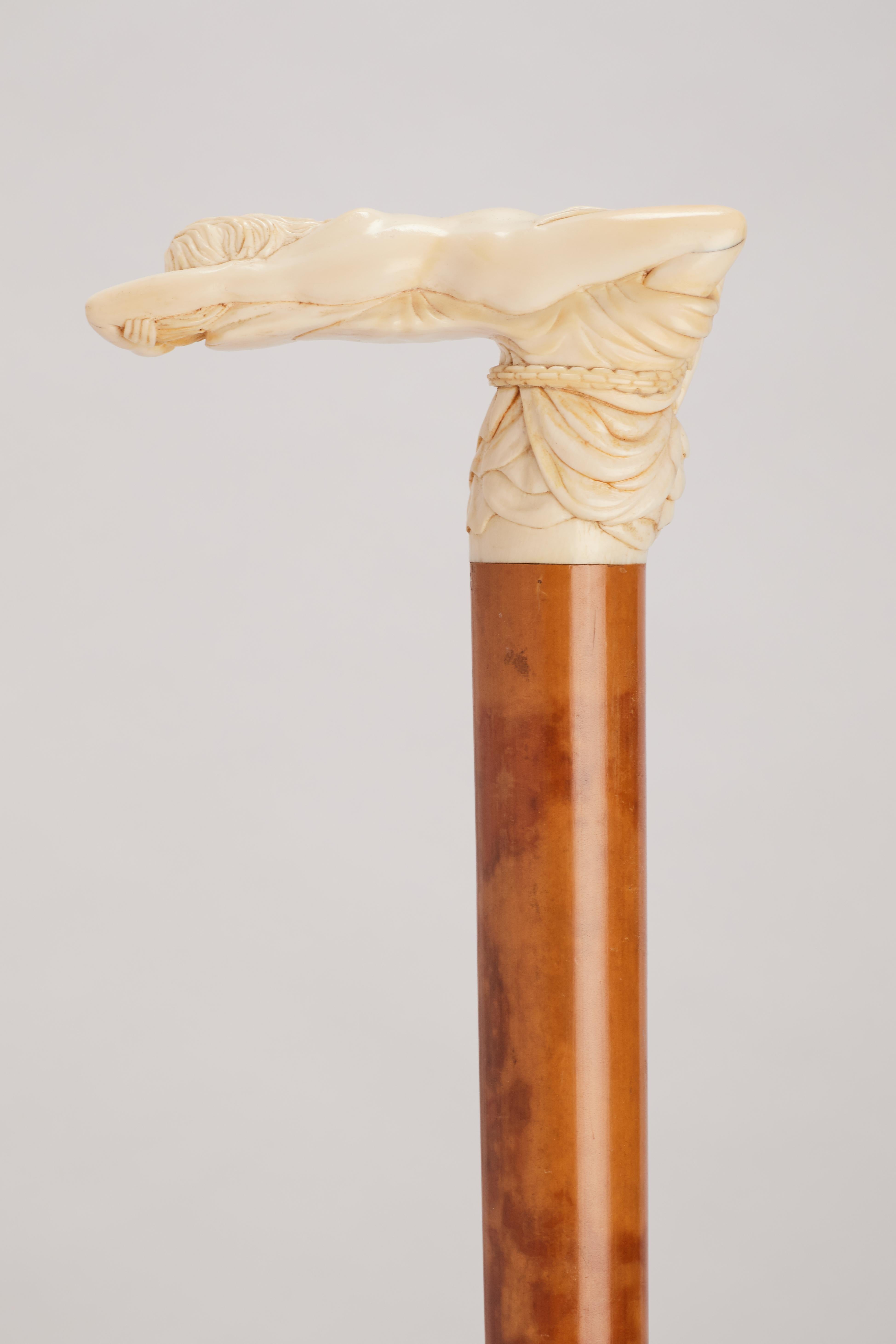 Art nouveau Ivory carved handle walking stick depicting Andromeda, UK ...
