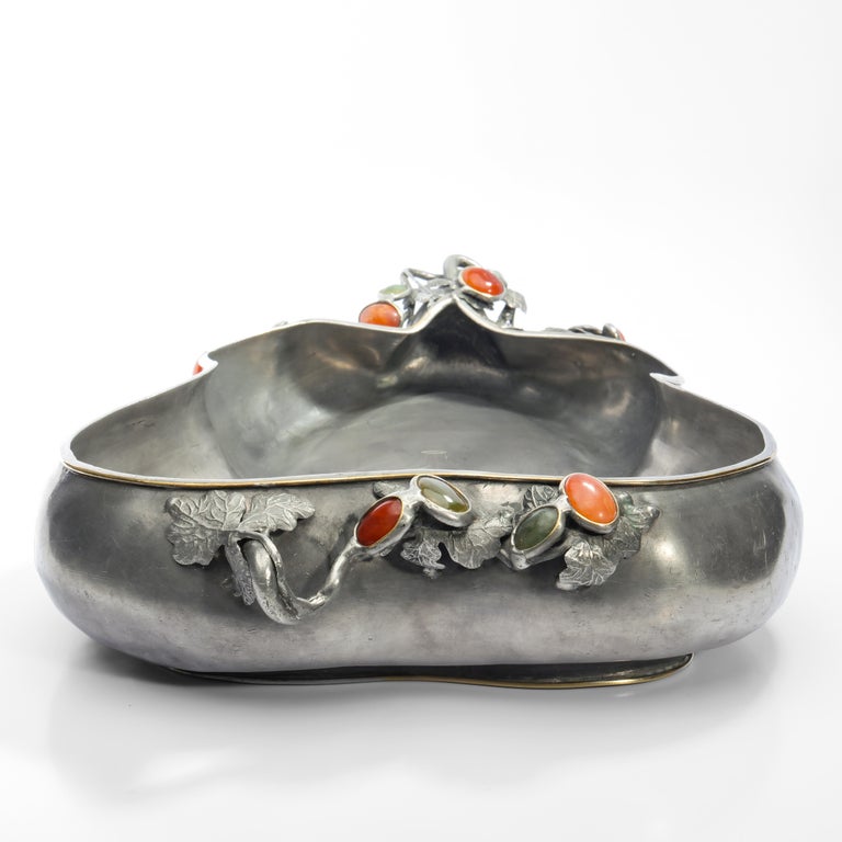 Art Nouveau Jade Chinese Serving Bowl with Spoon Pewter, Jade and ...
