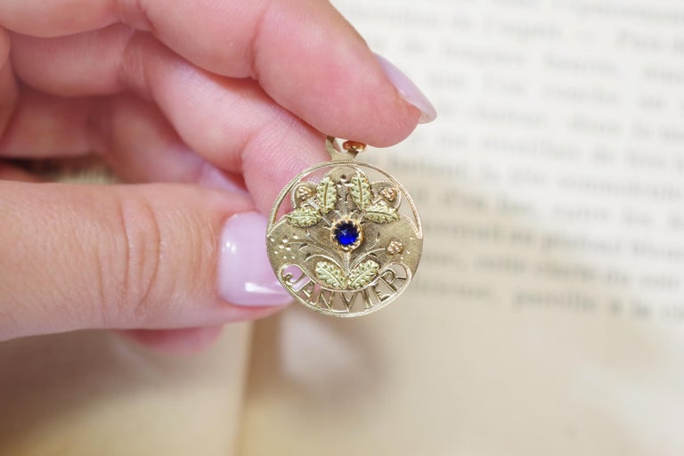 Art Nouveau January Pendant in Two Tones Gold For Sale at 1stDibs