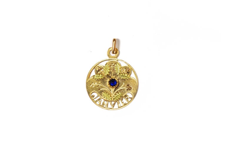 Art Nouveau January Pendant in Two Tones Gold For Sale at 1stDibs