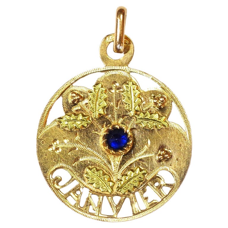 Art Nouveau January Pendant in Two Tones Gold For Sale at 1stDibs
