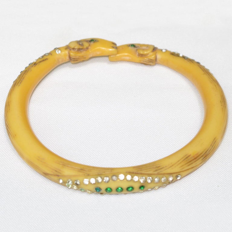 Art Nouveau Jeweled Celluloid Bracelet Bangle with Ram Heads, circa ...